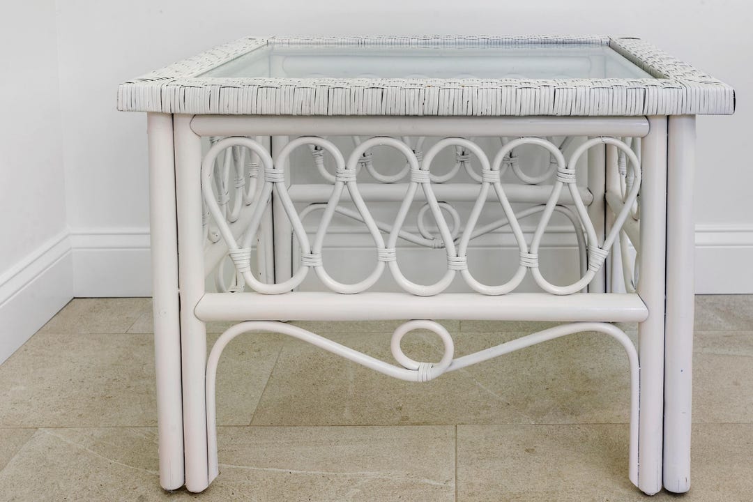 White Rattan Table With Loop Design - Etsy