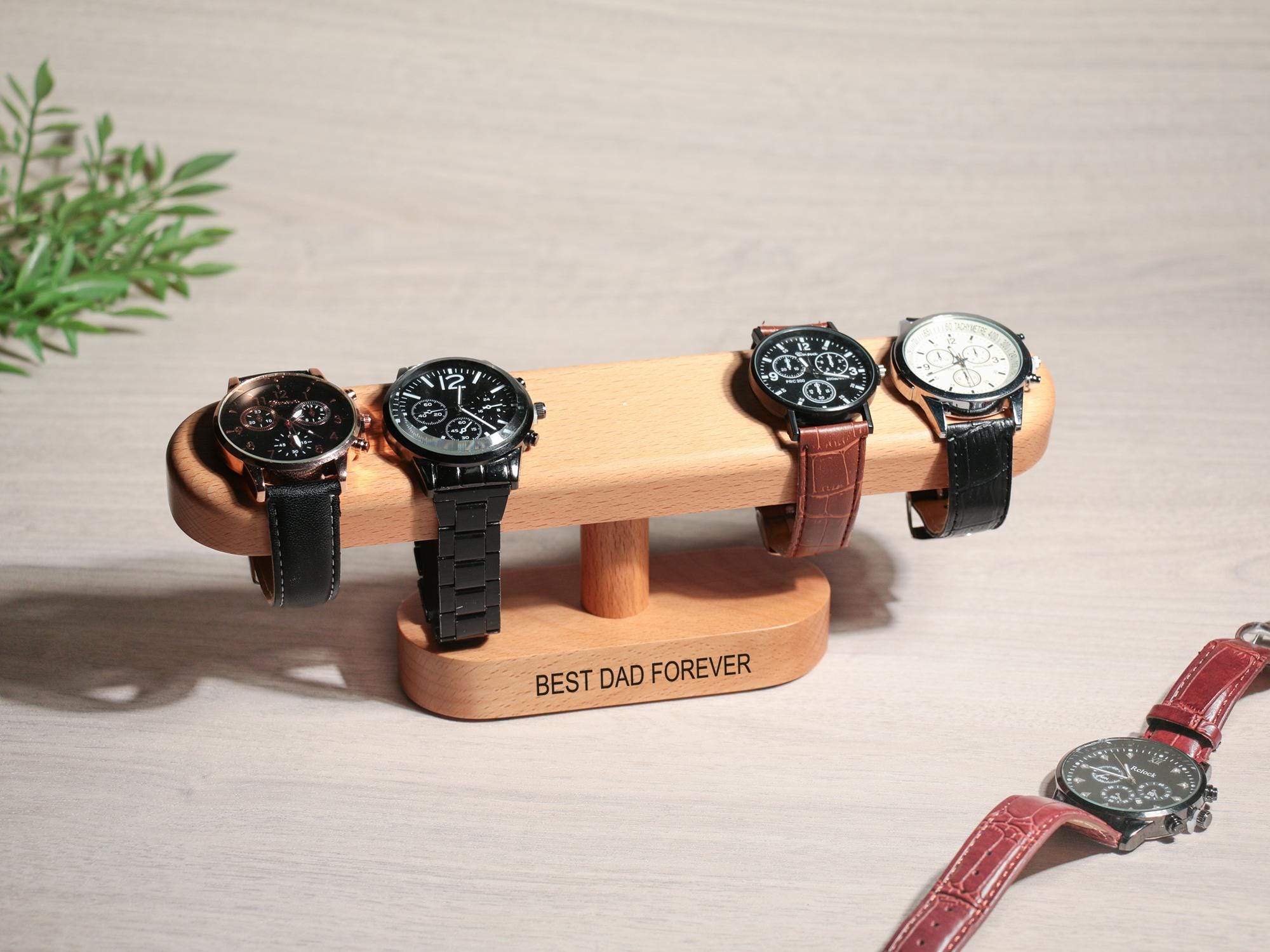 Custom Wooden Watch Holder Stand Base , Personalized Name Watch Display ...