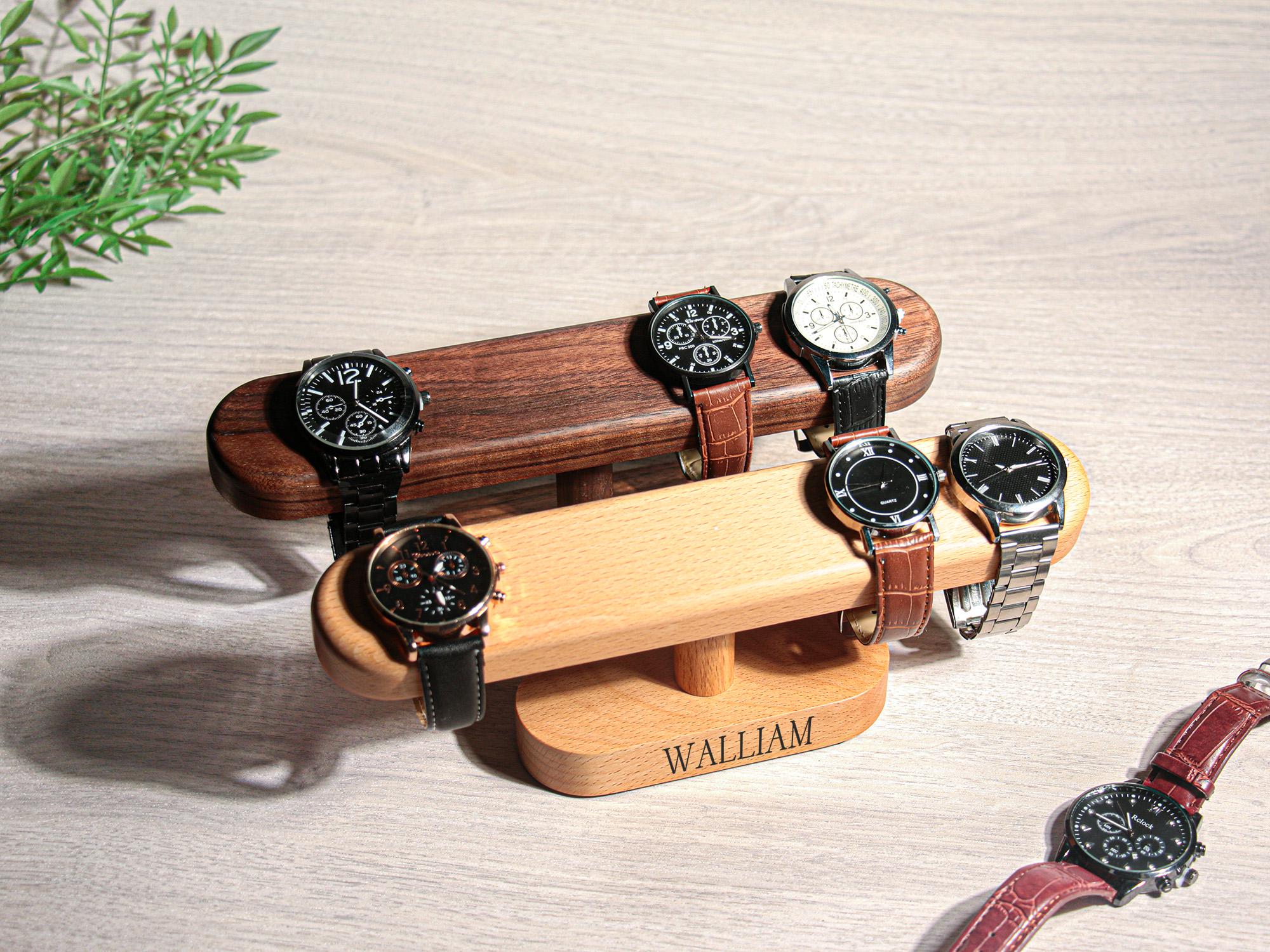 Custom Wooden Watch Holder Stand Base , Personalized Name Watch Display ...