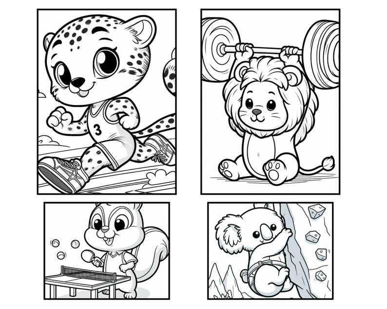 Animal Athletes: 20 Page Digital Coloring Book of Cute Animals Playing ...