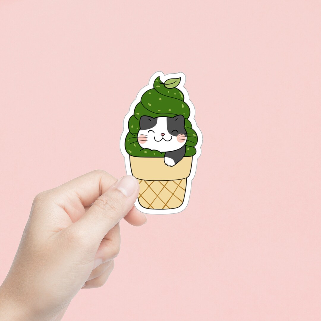 Matcha Cat Sticker for Matcha Lover, Matcha Ice Cream Sticker, Matcha ...