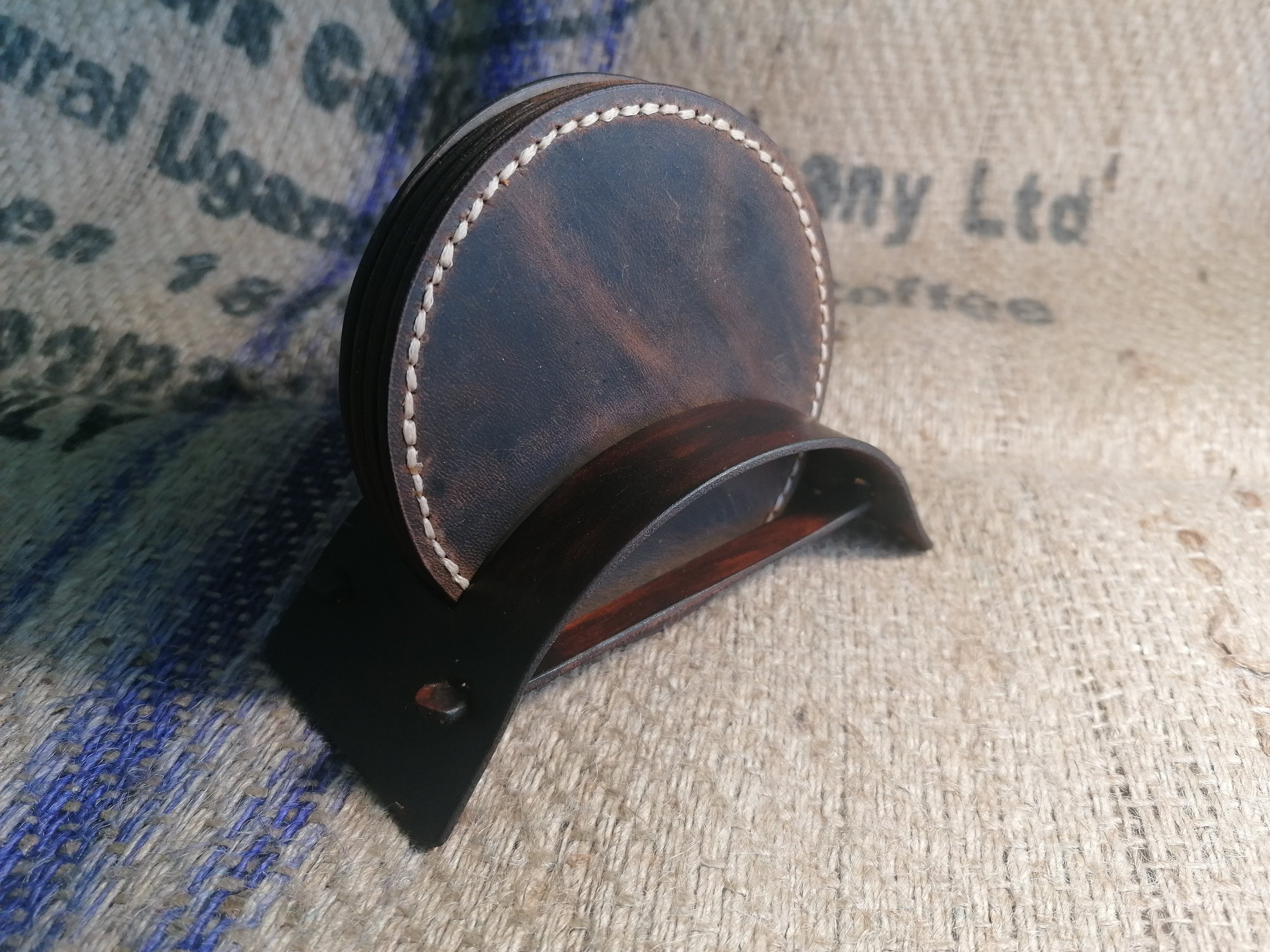 Vintage Style Leather Coasters Set - Double-faced, Handmade With ...