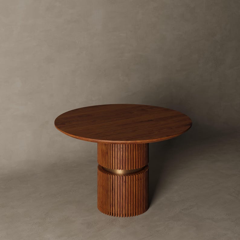 Custom Round Fluted Wood Dining Table Handmade Modern Pedestal Table ...