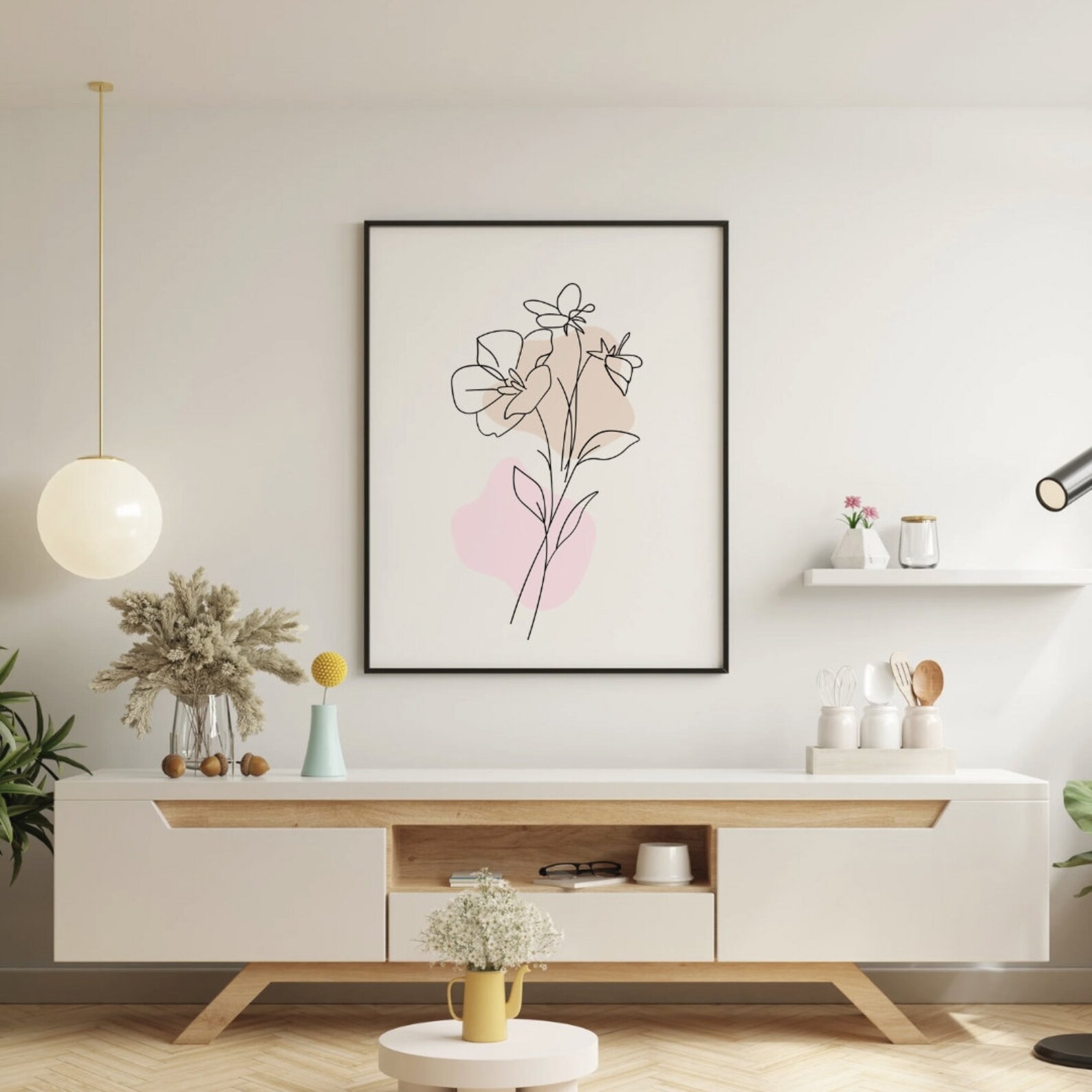 Lineal Art Drawing Flowers Simple Canvas Print - Digital Download Files ...