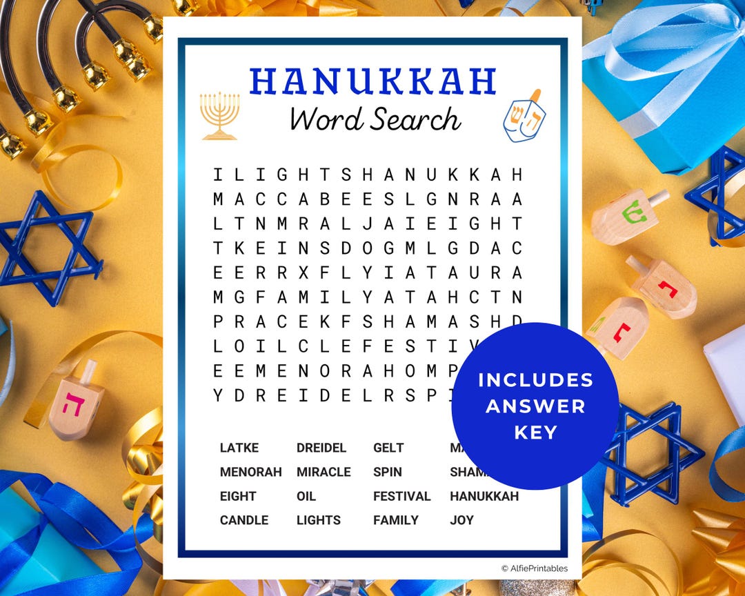 Hanukkah Word Search Game | Chanukah Party Printable Activity for Kids ...