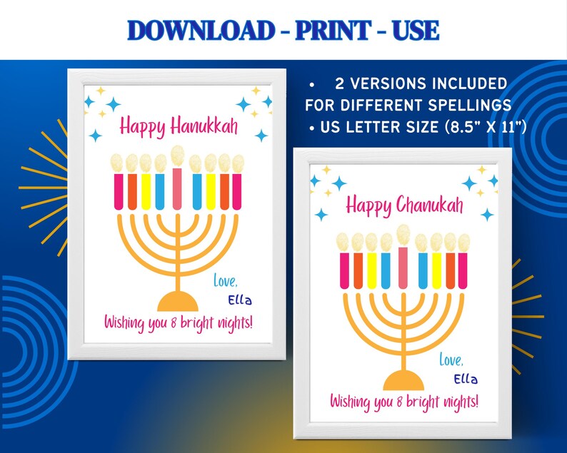 Hanukkah Handprint Art | Menorah Kids Fingerprint Craft | Personalized ...