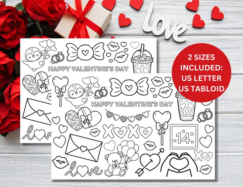 Valentine’s Day Coloring Placemat Sheet Printable | Kids Valentine's ...