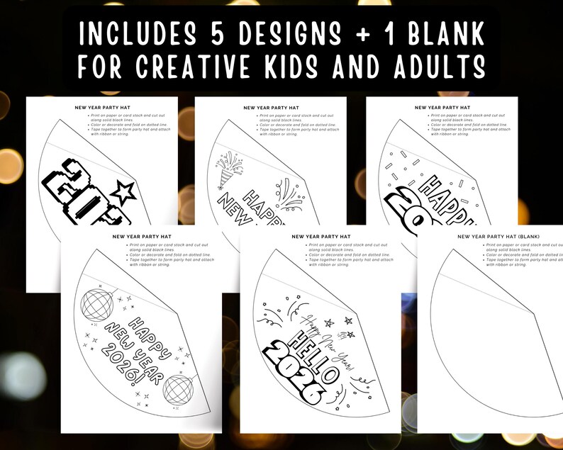Printable Happy New Year Hats | 2026 NYE Paper Party Hat Kids Coloring ...