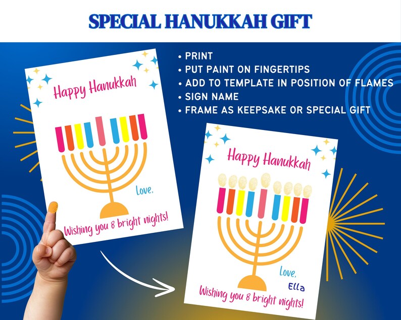 Hanukkah Handprint Art | Menorah Kids Fingerprint Craft | Personalized ...