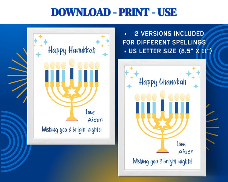 Hanukkah Handprint Art | Menorah Kids Fingerprint Craft | Personalized ...