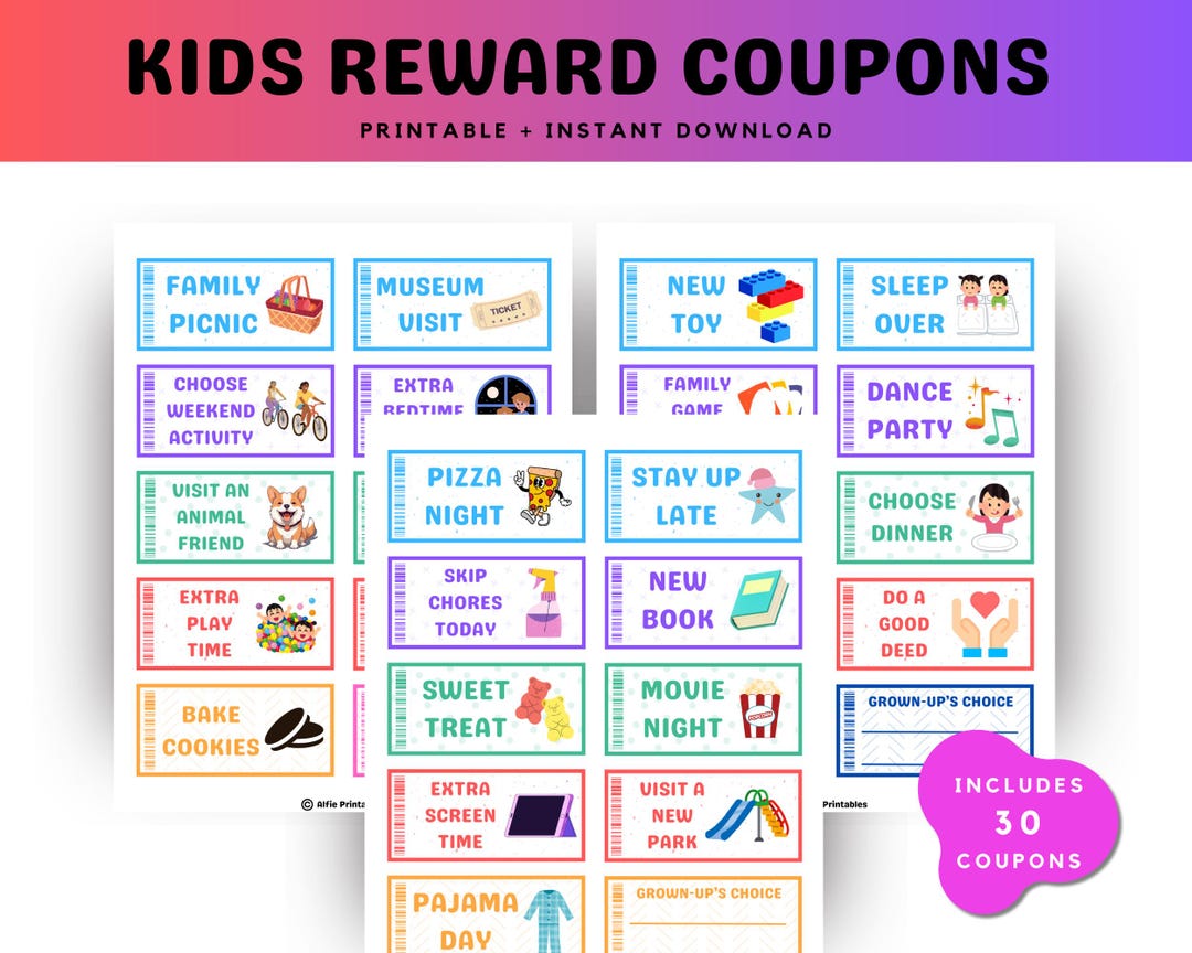 Kids Reward Coupons | Instant Download | Printable | Reward Tickets ...