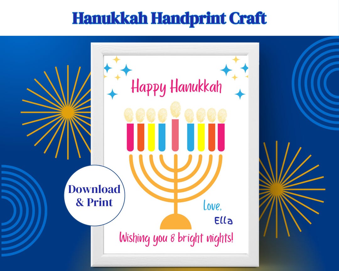 Hanukkah Handprint Art | Menorah Kids Fingerprint Craft | Personalized ...