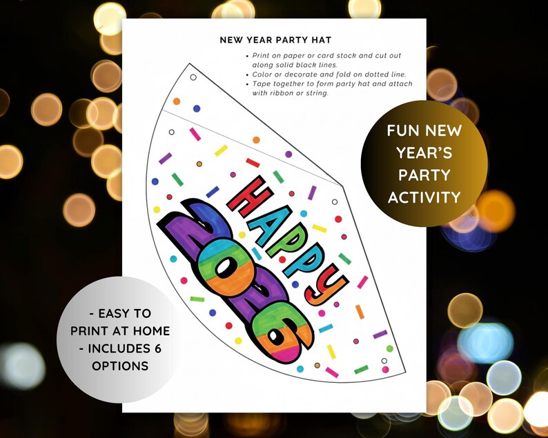 Printable Happy New Year Hats | 2026 NYE Paper Party Hat Kids Coloring ...