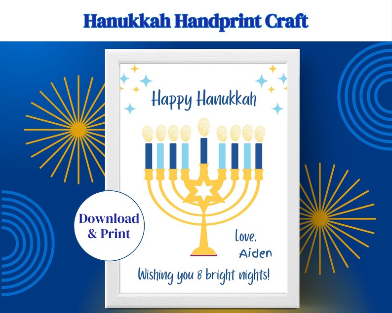 Hanukkah Handprint Art | Menorah Kids Fingerprint Craft | Personalized ...