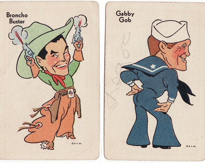 2 Vintage Old Maid Flash Cards Bronco Buster and Gabby Gob - Etsy