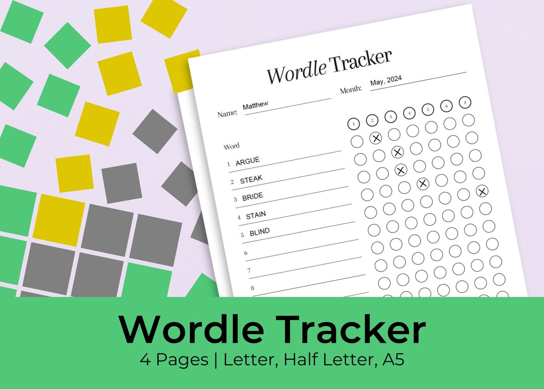 Wordle Tracker for Score Tracking Monthly/weekly Printable Journal and ...