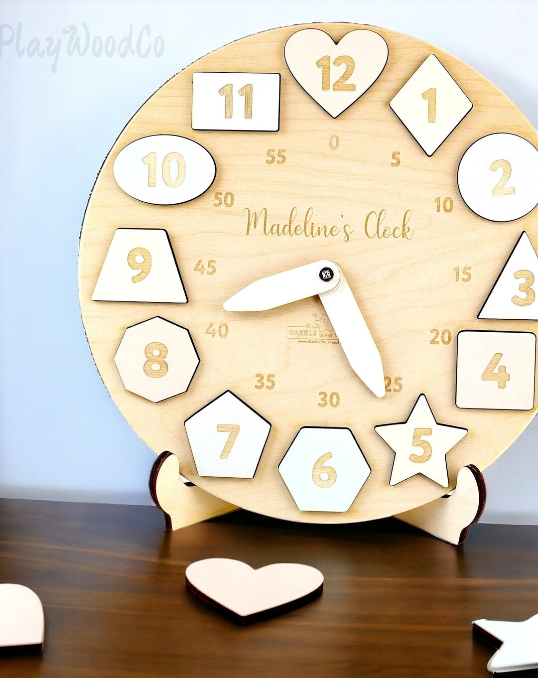 Custom Wooden Name Clock, Montessori Shape Puzzle, Personalized Toddler ...