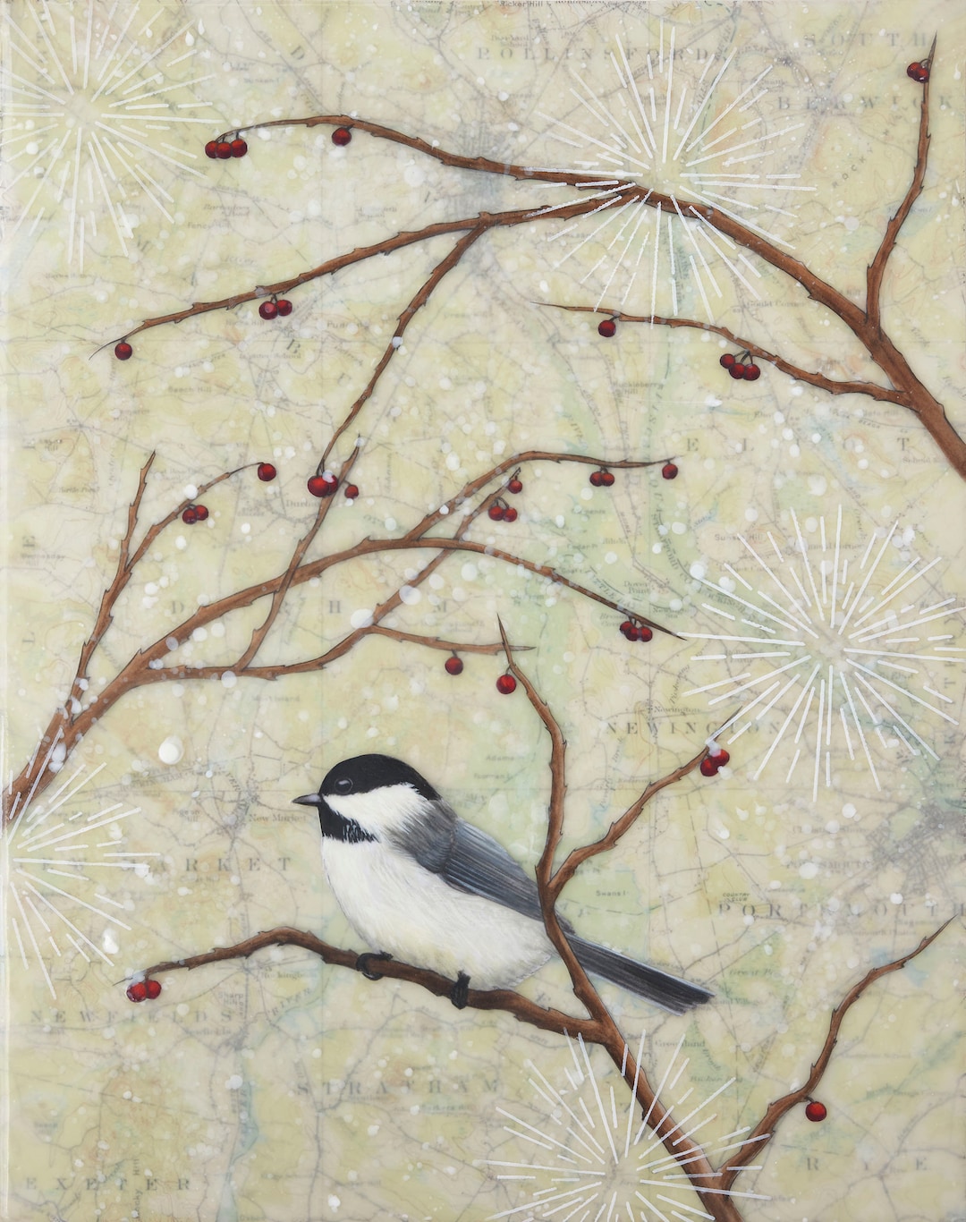 Print - Limited Edition - "winter Berries" - Mixed Media Encaustic - Etsy