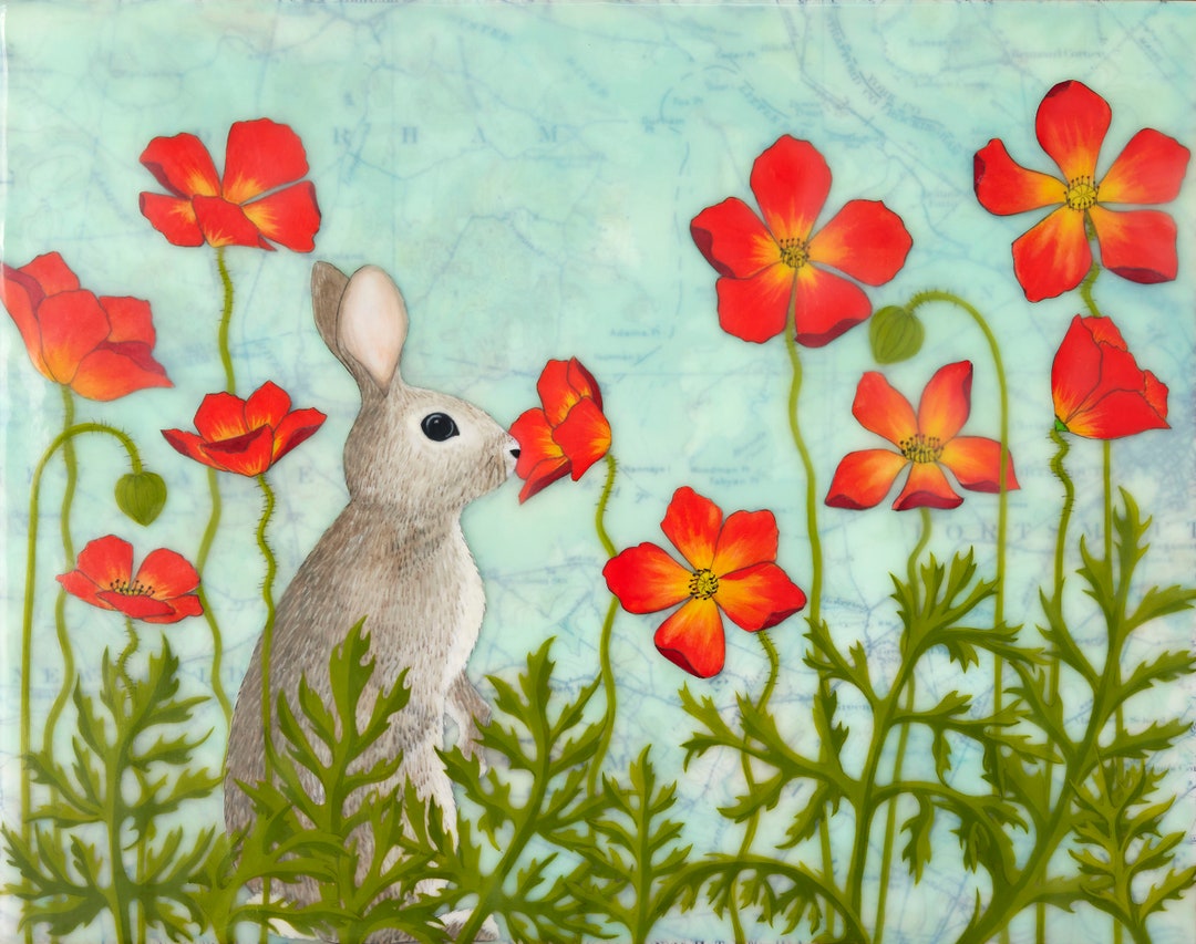 Print - Limited Edition - "hoppy Poppy" - Mixed Media Encaustic - Etsy