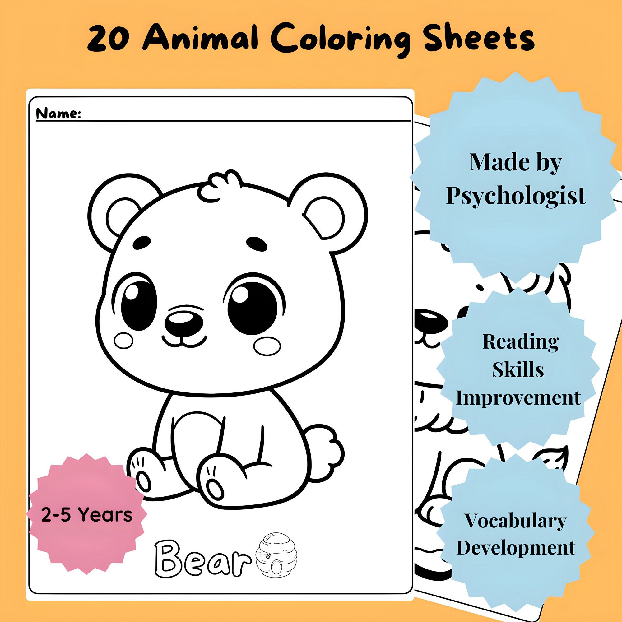 Cute Animal Coloring Pages for Kids Ages 2-5 Printable Coloring Sheets ...