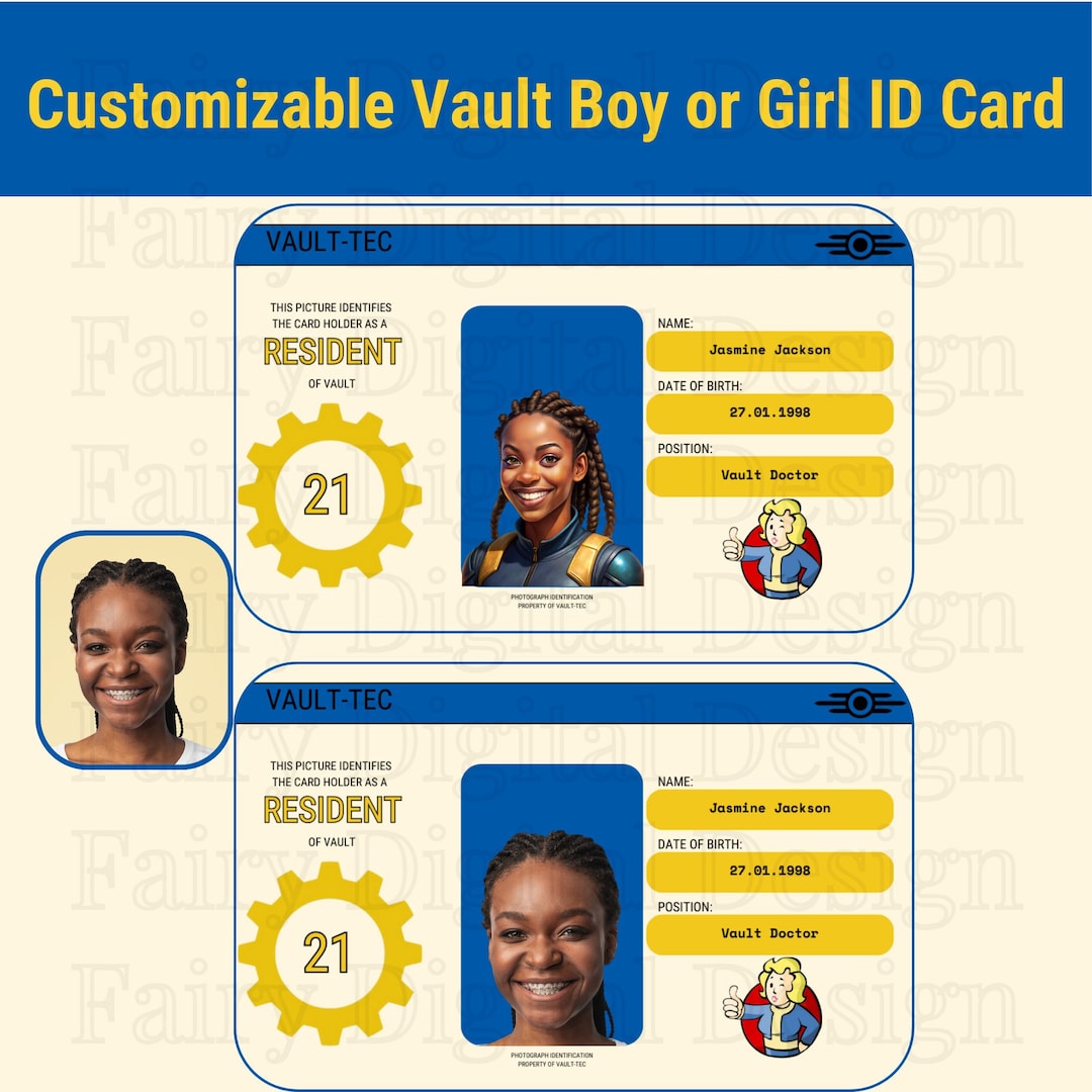 Custom Fallout ID Card Personalized Vault Boy or Girl Design, Wasteland ...