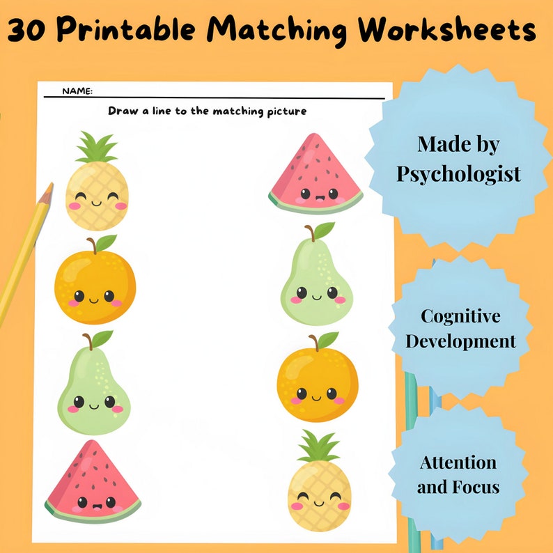 Printable Matching Worksheet for Kids, Educational Puzzle for Preschool ...