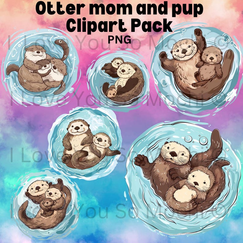Otter Mom and Pup PNG Bundle, Otter PNG, Otter Clipart, Printable Otter ...