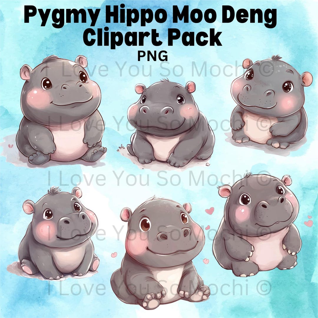 Pygmy Hippo Moo Deng PNG Bundle, Hippo PNG, Moo Deng Clipart, Hippo Art ...