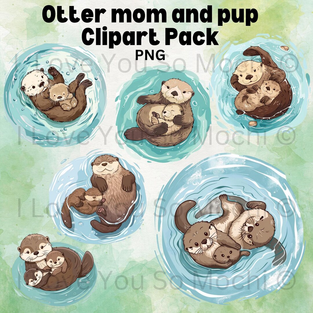 Otter Mom and Pup PNG Bundle, Otter PNG, Otter Clipart, Printable Otter ...