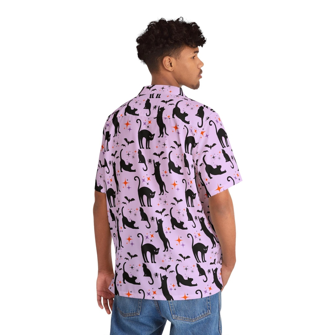 Black Cat Spooky Button Down Shirt Halloween Hawaiian Shirt Halloween ...