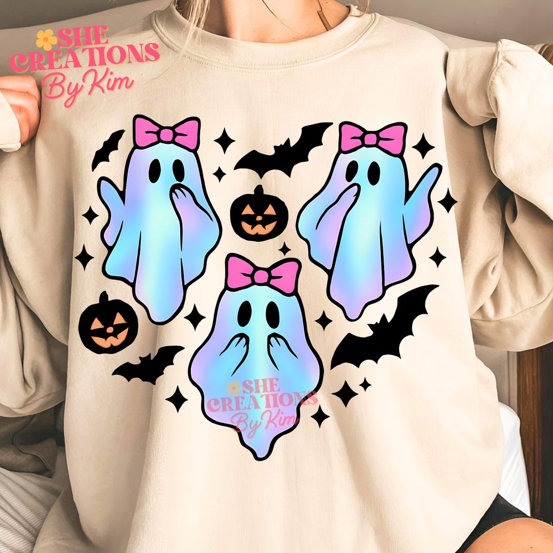 Preppy Iridescent Ghost Pumpkin PNG Coquette Halloween Sublimation ...