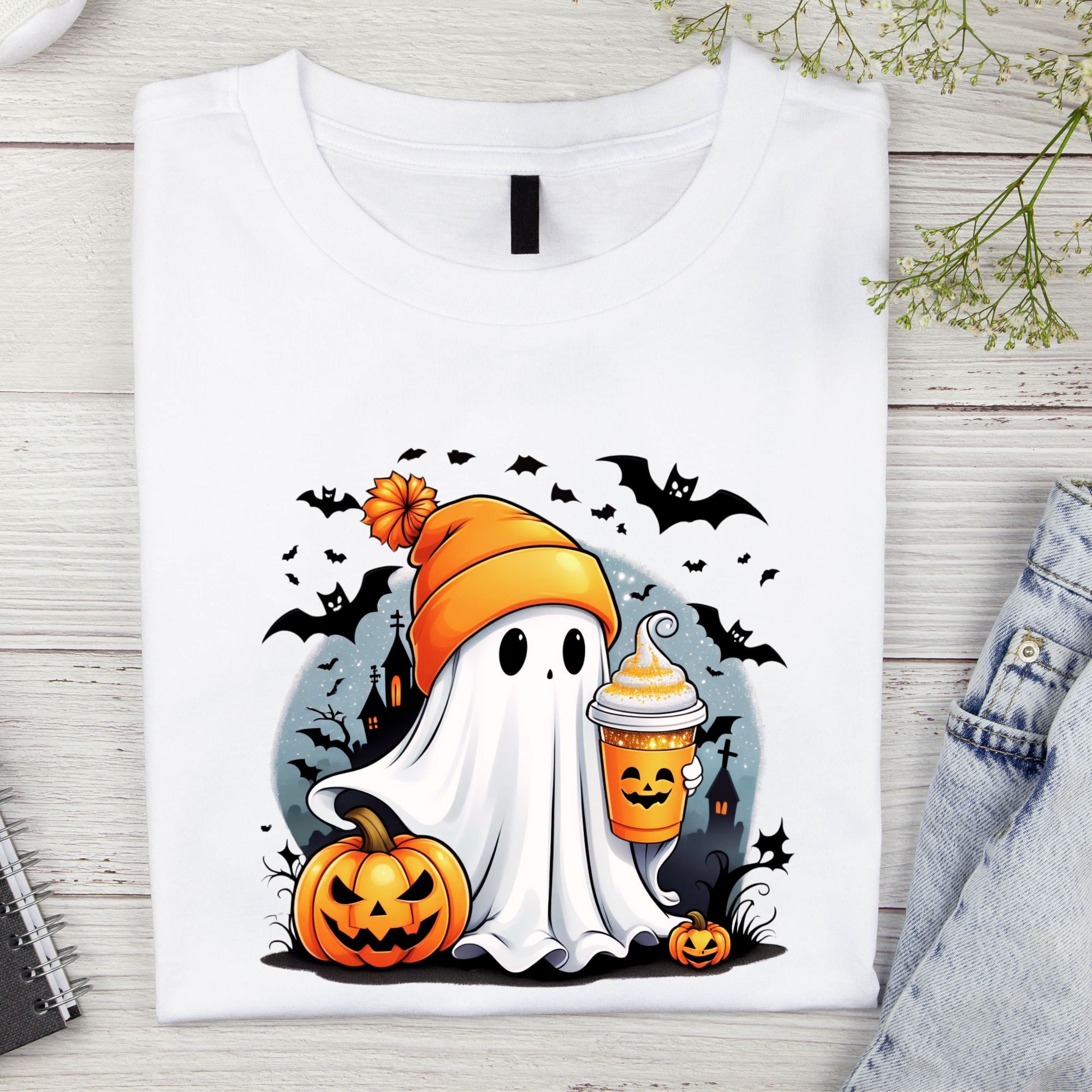 Cute Ghost T-shirt PNG, Halloween Ghost Design, Ghost Shirt SVG PNG ...