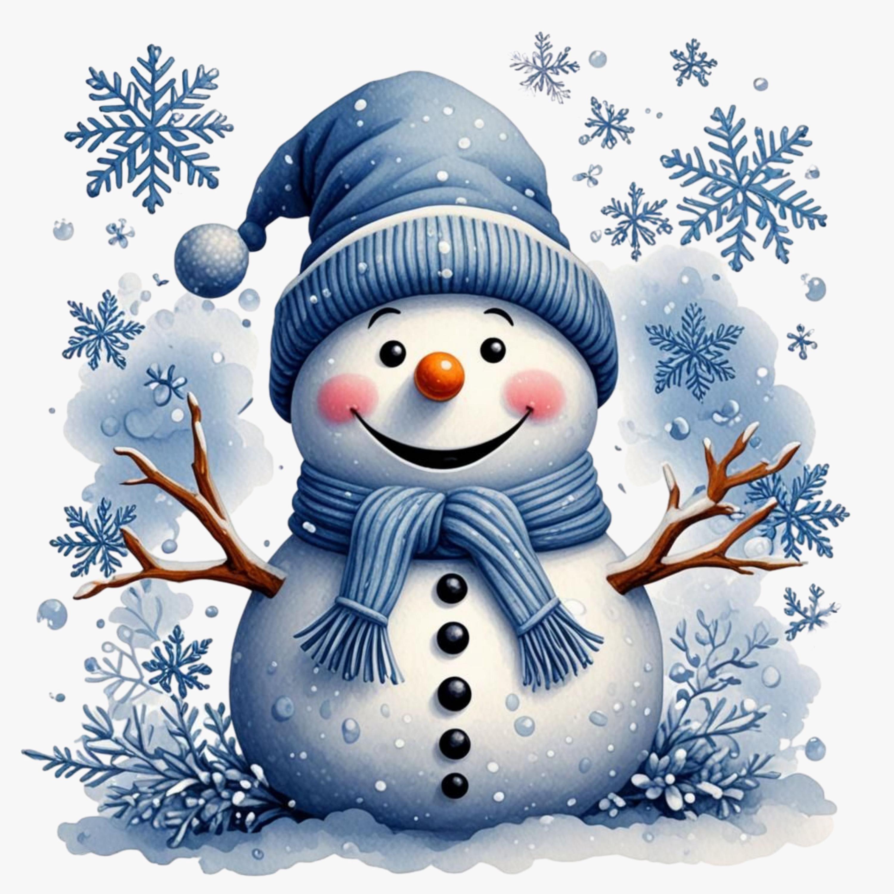 Watercolor Snowman Collection Clipart, Blue Snowman Christmas Png ...