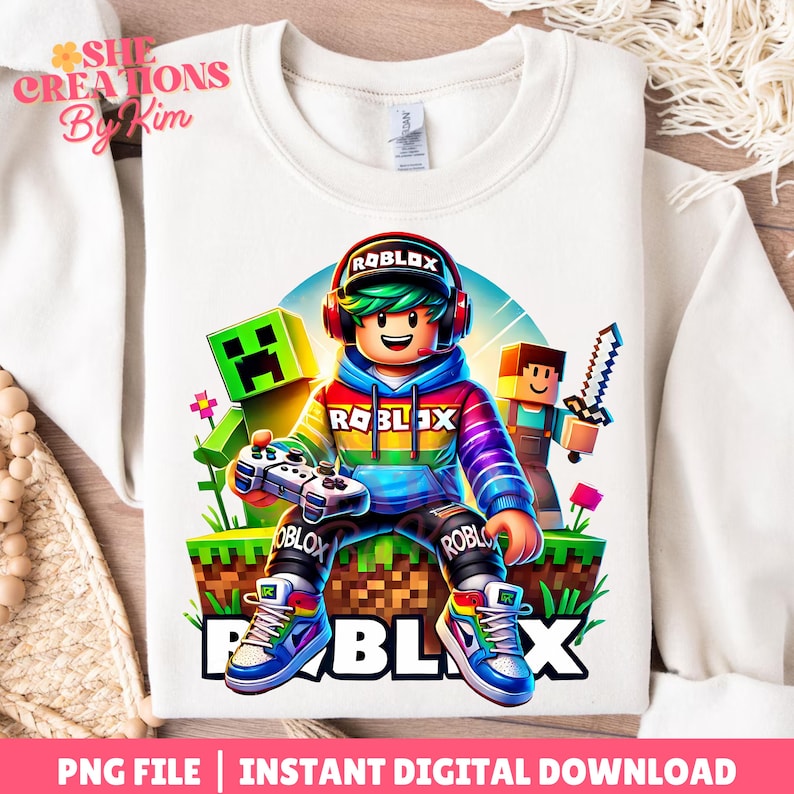 Roblox Gamer PNG: Pixel Block Clipart, Boy Shirt Design (digital ...