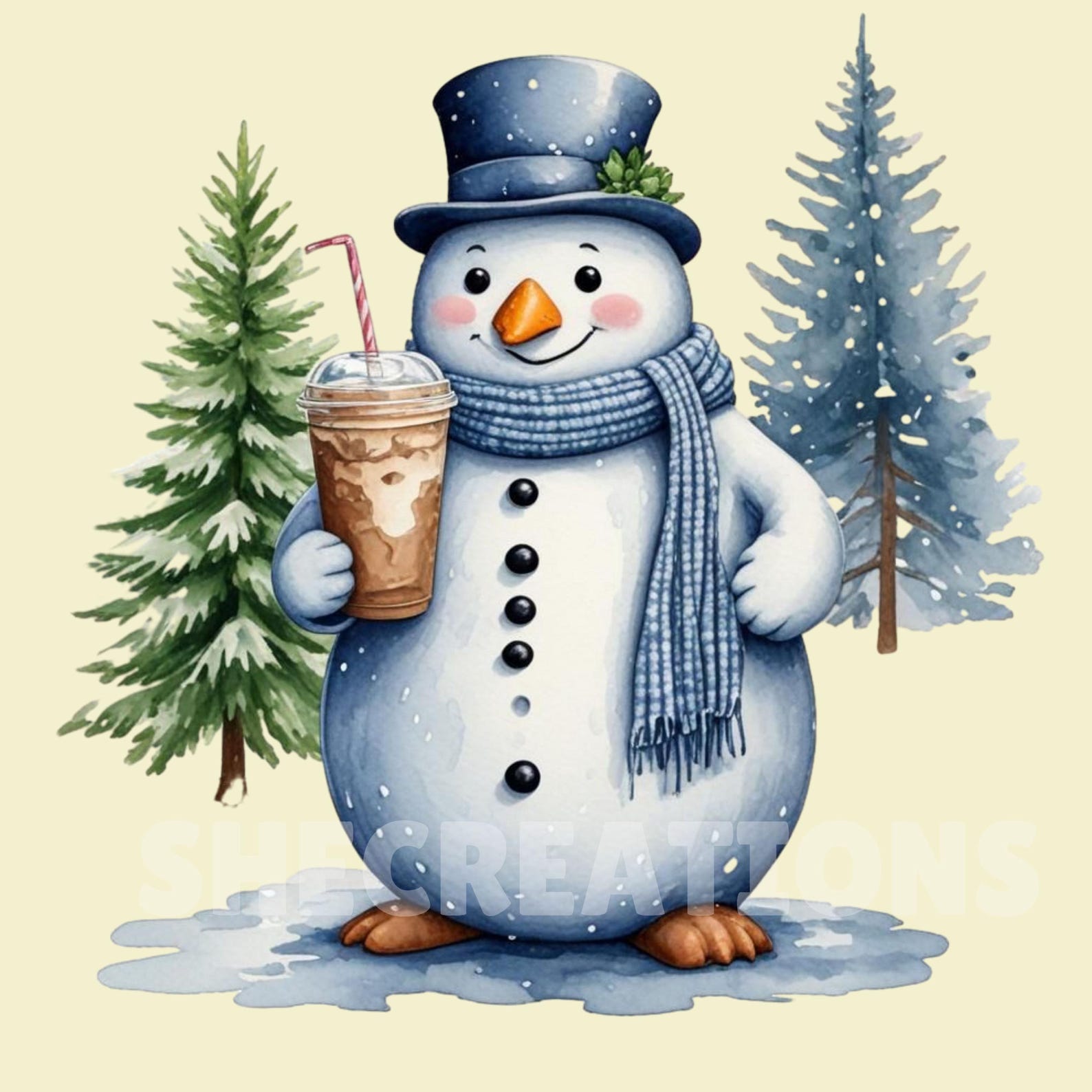Watercolor Snowman Collection Clipart, Blue Snowman Christmas Png ...