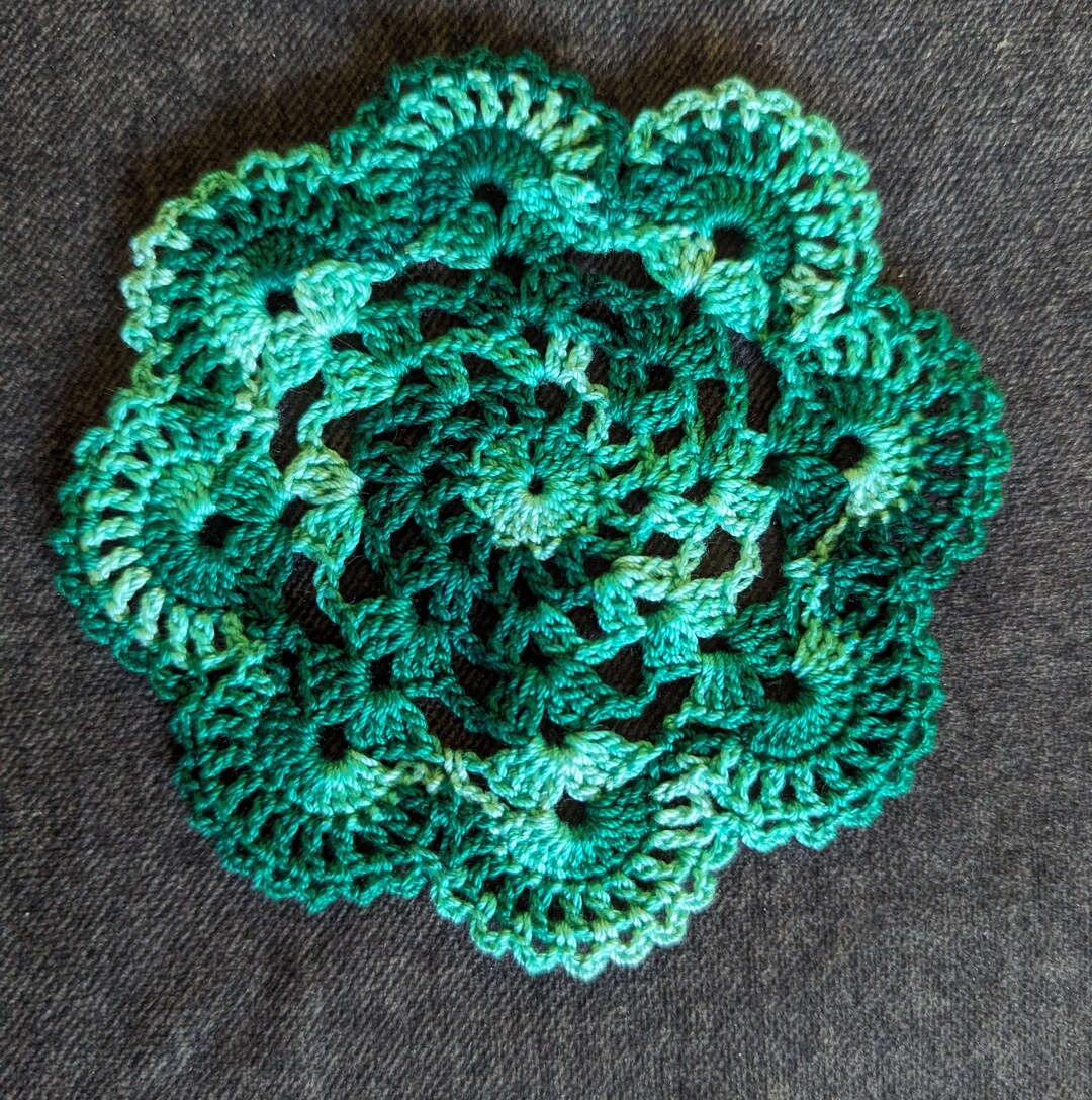 New Handmade Crocheted "eight Shells" Coaster/doily in Spring Greens ...