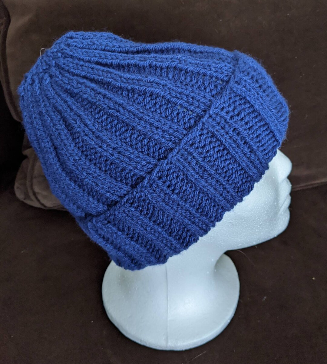 New Handmade Midnight Blue Easy Fit Ribbed Knit Hat - Medium (darker ...