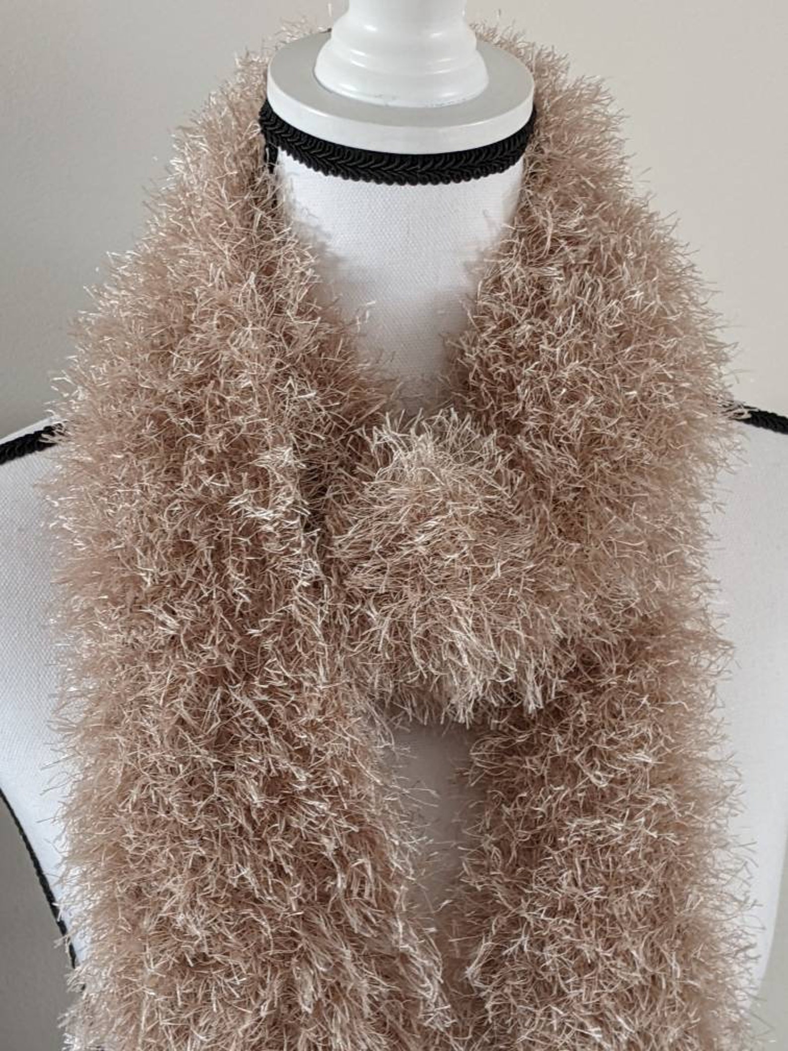 New Handmade Fuzzy Knit Scarf in Sand Eyelash Yarn - 5" X 72" - Etsy