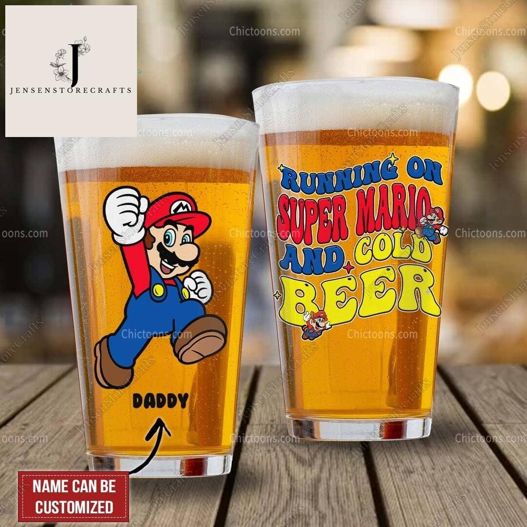 Personalized Running on Super Mario and Cold Beer Beer Glass, Super ...