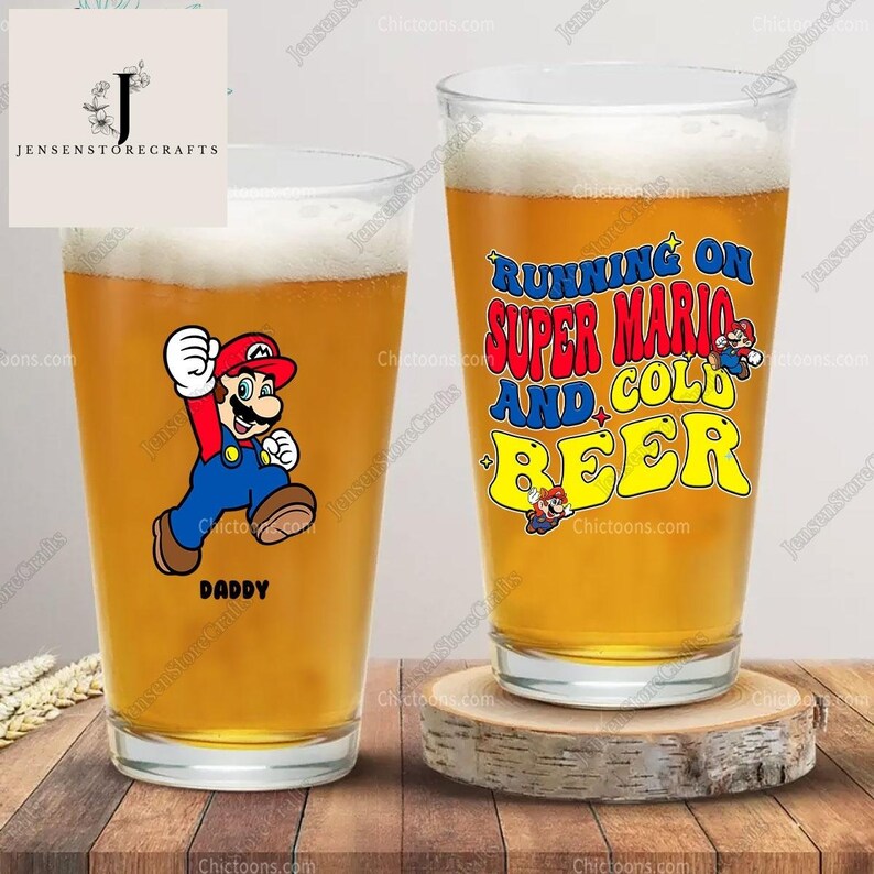 Personalized Running on Super Mario and Cold Beer Beer Glass, Super ...