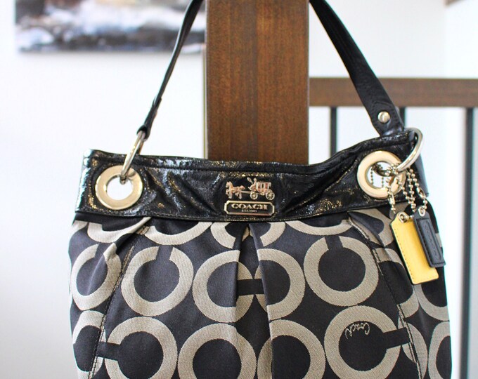 COACH Purse Madison Box Op Art Black & Cream Canvas EUC Signature C ...