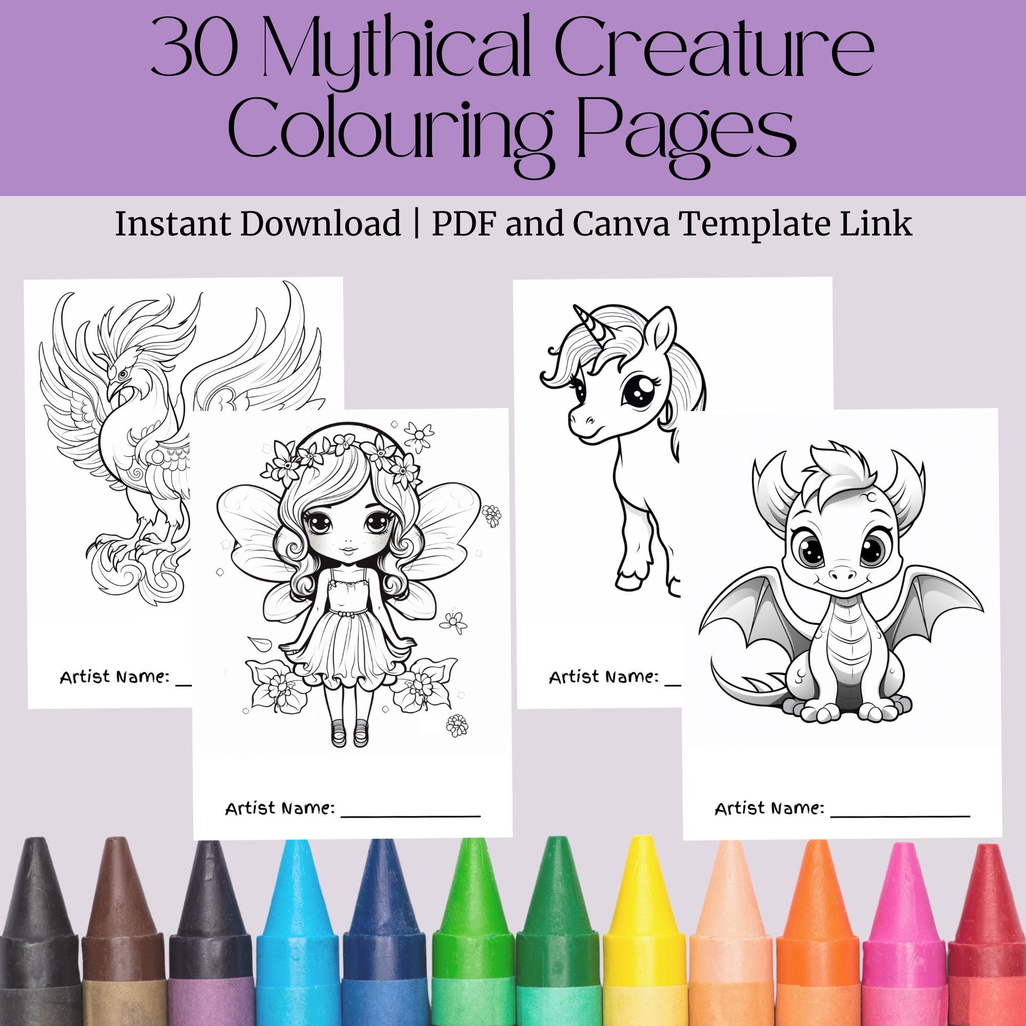 Magical Creatures Colouring Pages Bundle | 30 Mythical Fantasy ...