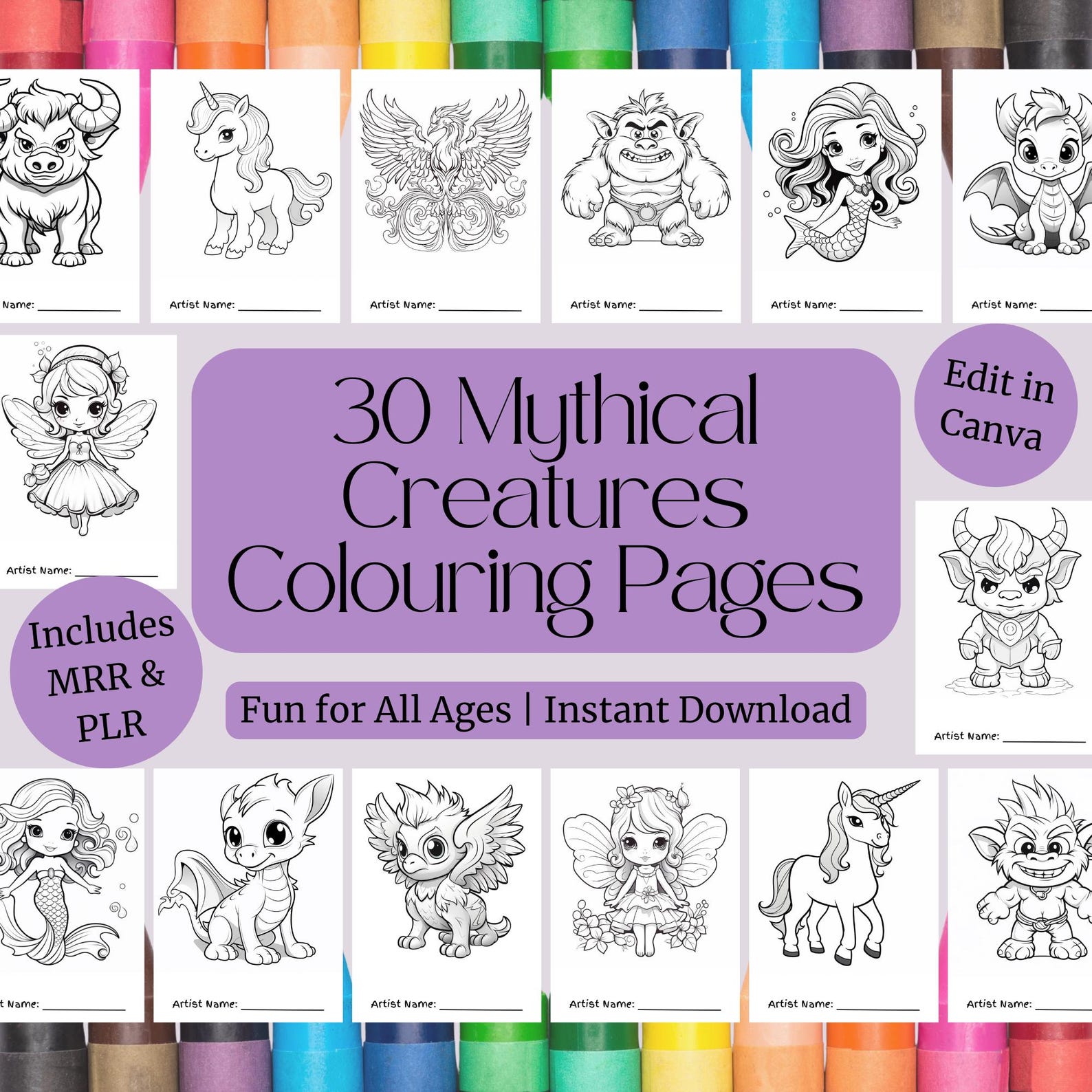 Mythical Creatures Coloring Pages | 30 Fantasy Printables | Editable ...