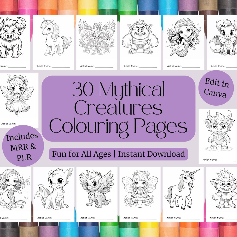Magical Creatures Colouring Pages Bundle | 30 Mythical Fantasy ...