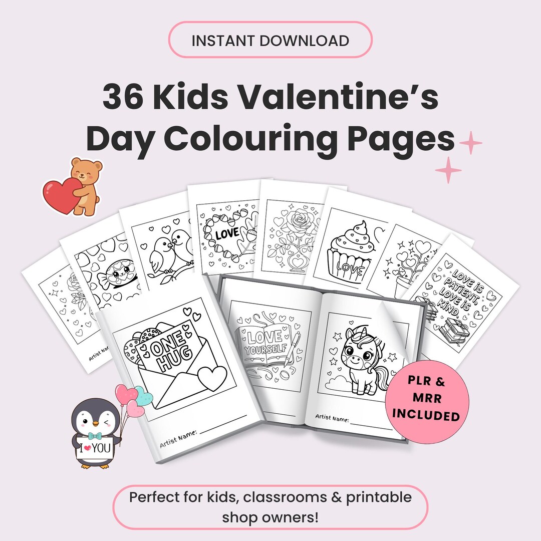 36 Valentine’s Day Coloring Pages for Kids | PLR & MRR | Printable ...