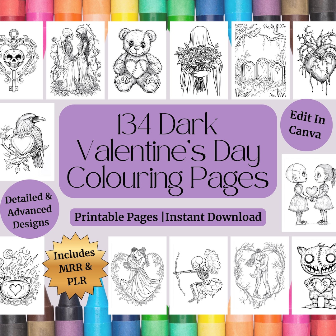 Dark Valentine’s Day Colouring Pages | Gothic Love & Spooky Romance ...