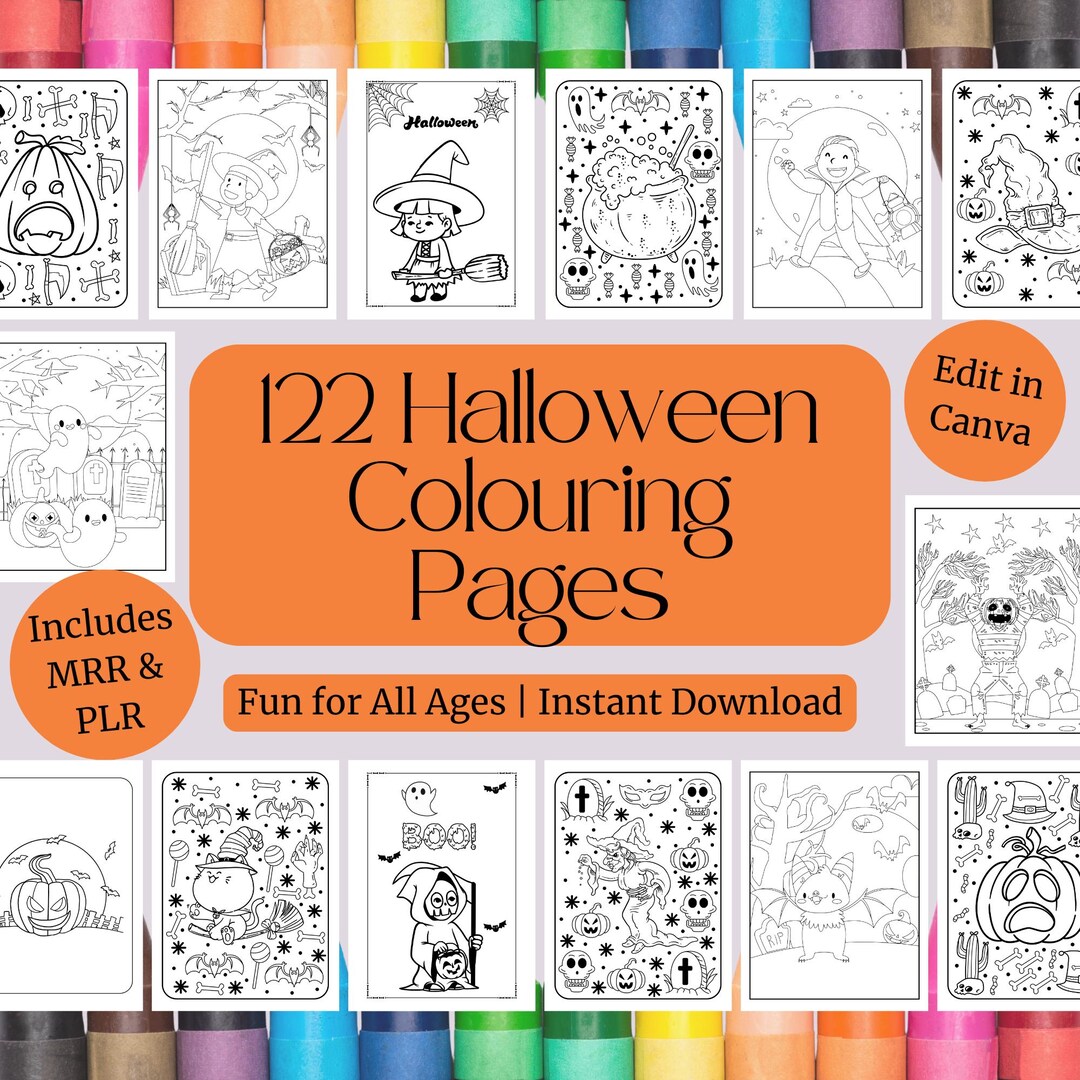 Halloween Coloring Pages Bundle | 122 Printable Pages for Kids (PLR ...