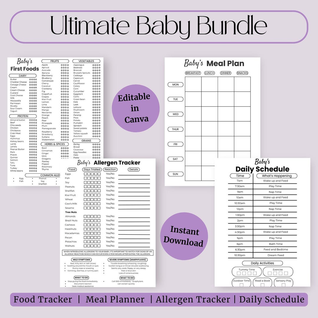 Baby Tracker Printable Bundle | Minimalist | Daily Schedule, Meal Plan ...