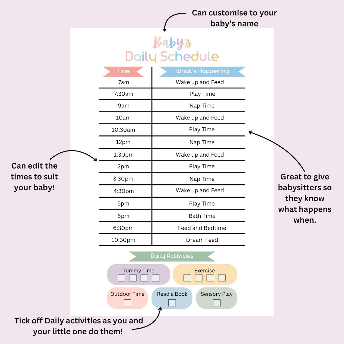 Baby Daily Schedule Printable | Newborn Routine Chart | Eat Play Sleep ...