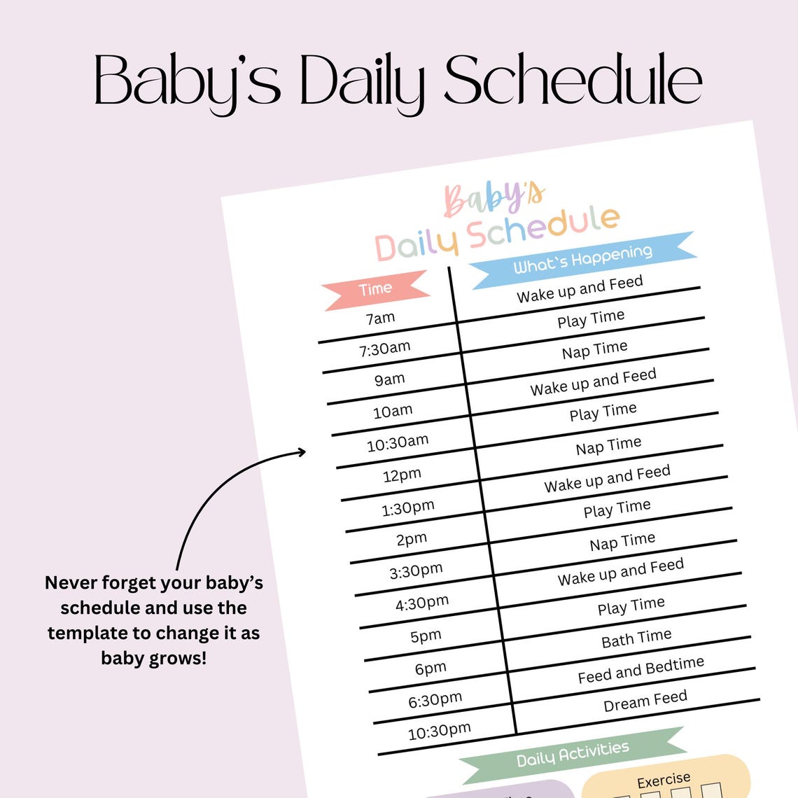 Baby Daily Schedule Printable | Newborn Routine Chart | Eat Play Sleep ...